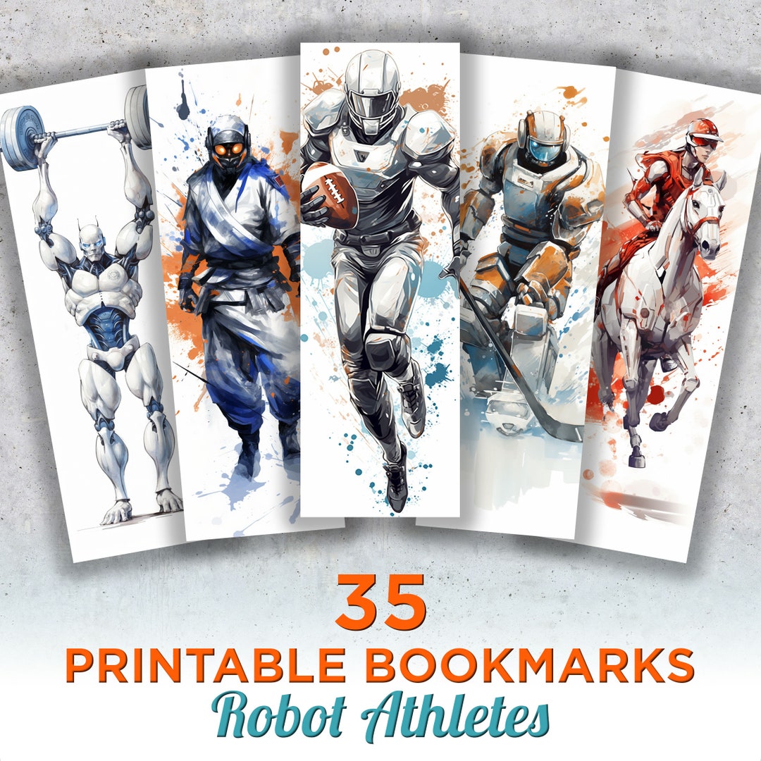35 Robot Athletes Printable Bookmarks, Robot Digital Bookmark Sheets ...