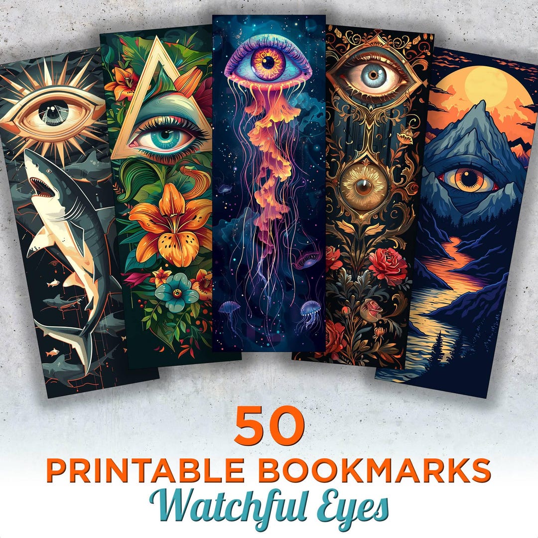 50 Watchful Eyes Printable Bookmarks, Close-up Eye Download Bookmark ...
