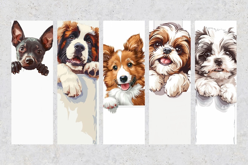 45 Peeking Dog Printable Bookmarks, Dogs Digital Download Bookmark ...