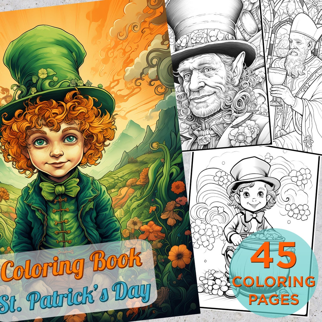 45 Saint Patrick’s Day Coloring Pages, Irish Printable Grayscale ...