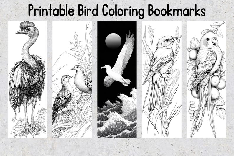 50 Printable Bookmarks for Coloring Birds, Birds Digital Download ...