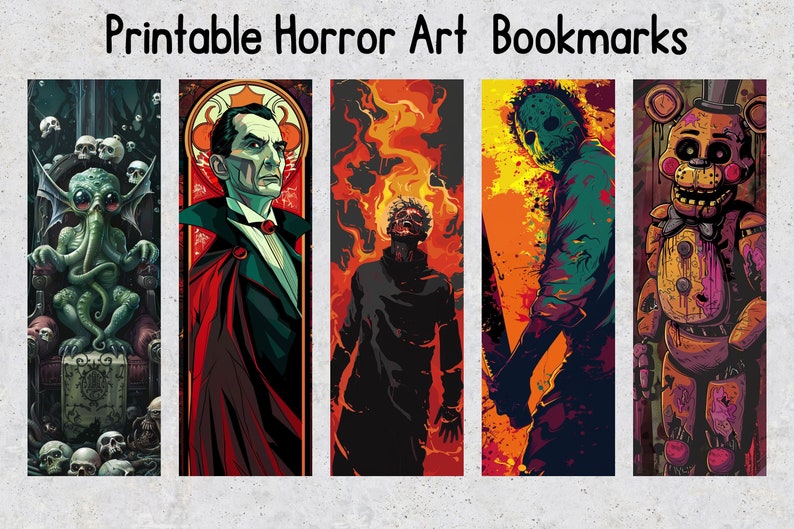 50 Horror Arts Printable Bookmarks, Horror Arts Digital Bookmark Sheets ...
