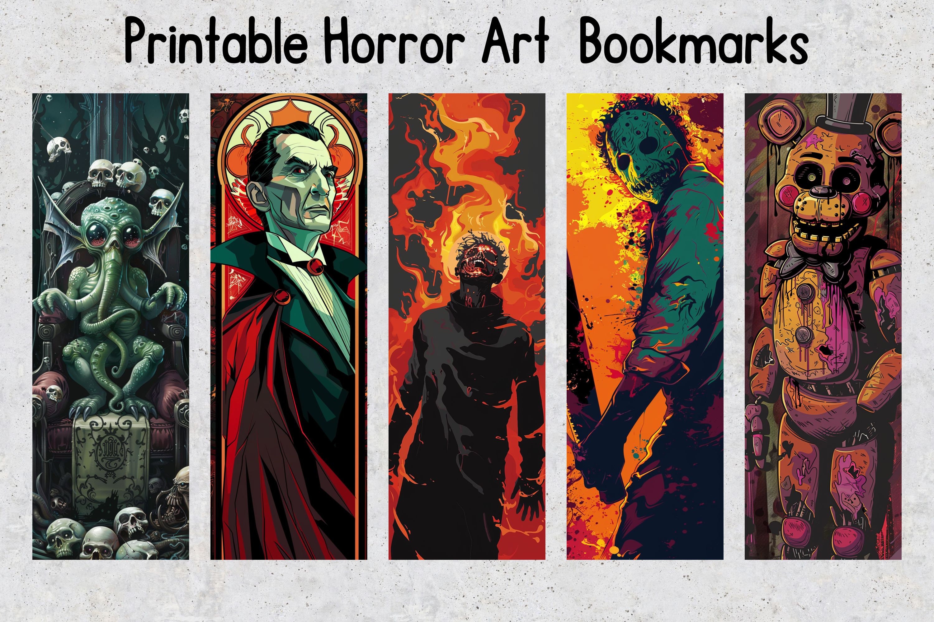 50 Horror Arts Printable Bookmarks, Horror Arts Digital Bookmark Sheets ...
