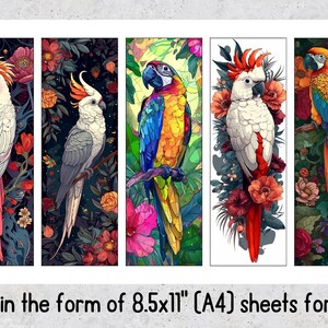 50 Parrot Printable Bookmarks, Parrot Digital Download Bookmark Sheets ...