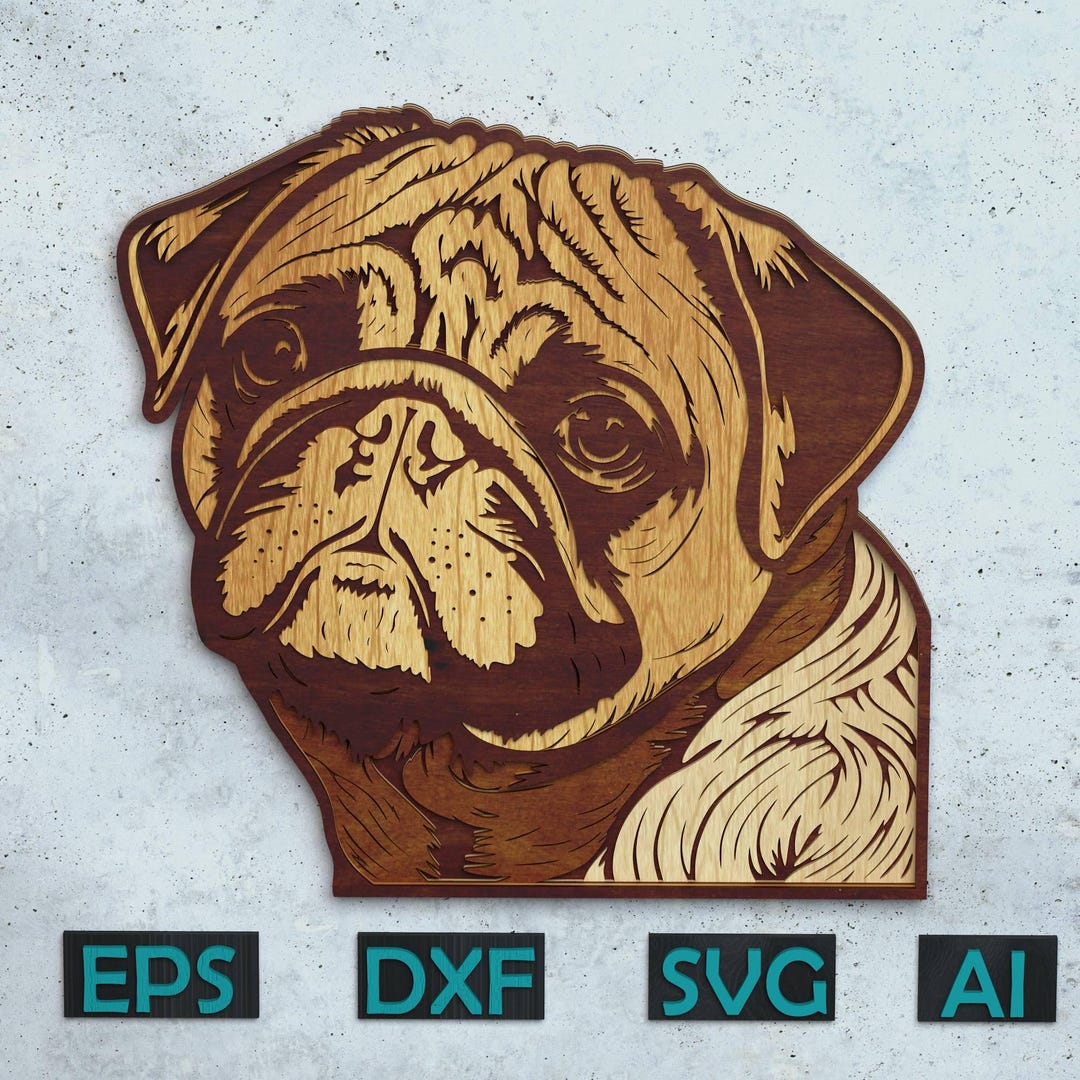 Pug Dog Layered Design for Laser Cutting, SVG DXF Pug Dog Digital ...