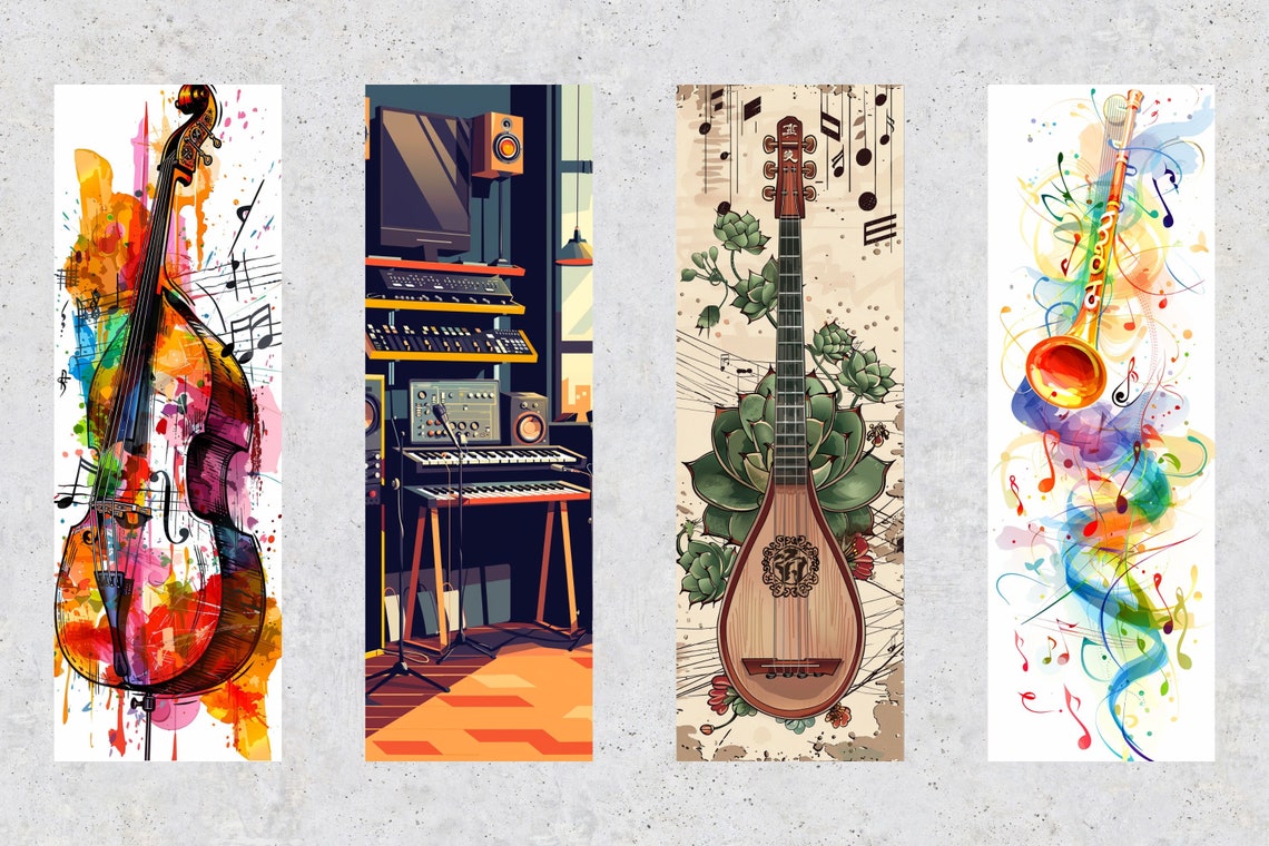 50 Musical Printable Bookmarks, Instruments Digital Download Bookmark ...