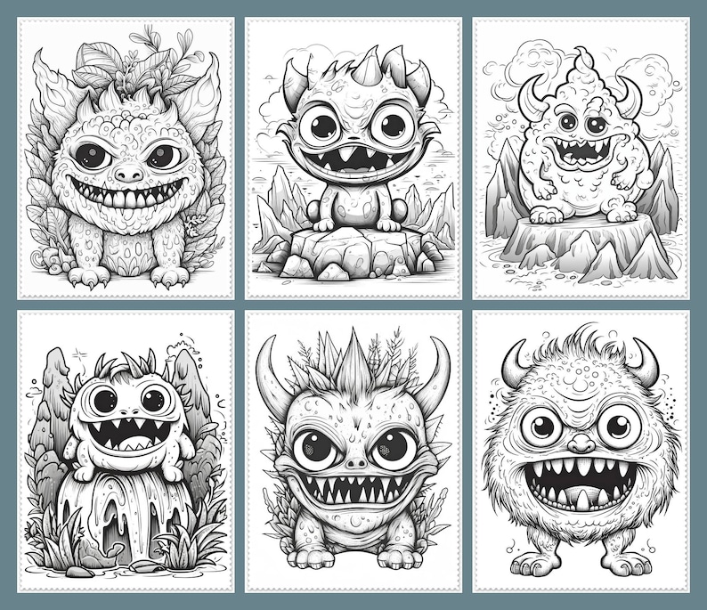 29 Funny Monsters Coloring Pages Adults Printable Grayscale - Etsy