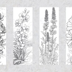 50 Printable Bookmarks for Coloring Flowers, Floral Digital Download ...
