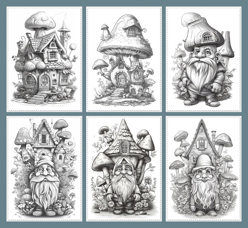 Garden Gnome Coloring Book Adults Kids Printable Grayscale - Etsy