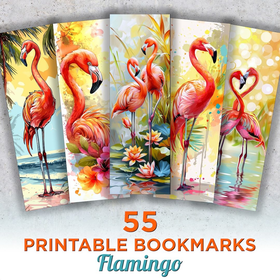55 Flamingo Printable Bookmarks, Flamingo Digital Download Bookmark ...