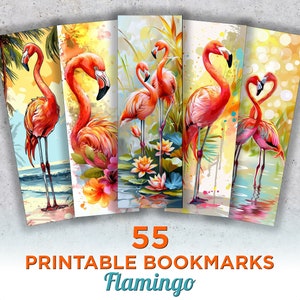 55 Flamingo Printable Bookmarks, Flamingo Digital Download Bookmark ...