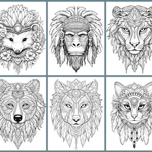35 Boho Animals Coloring Pages, Boho Animals Printable Grayscale ...