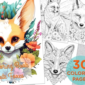 30 Cute Foxes Coloring Pages, Foxes Adults Kids Printable Grayscale ...