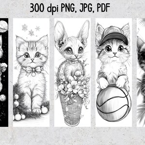 50 Printable Bookmarks for Coloring Kittens, Kitten Digital Download ...