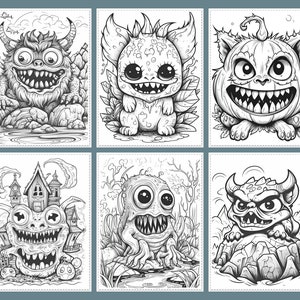 29 Funny Monsters Coloring Pages, Adults Printable Grayscale Coloring ...
