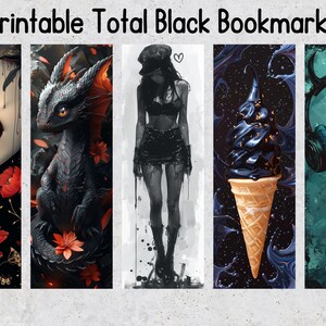 50 Total Black Printable Bookmarks, Black Digital Download Bookmark ...