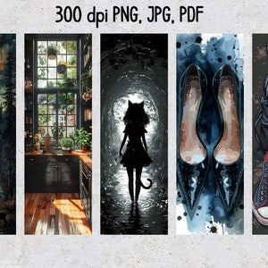 50 Total Black Printable Bookmarks, Black Digital Download Bookmark ...