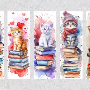 50 Cats on Books Printable Bookmarks, Kitten Digital Bookmark Sheets ...
