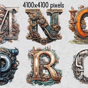 Steampunk Alphabet PNG Sublimation Clip Art, Set Transparent PNG ...
