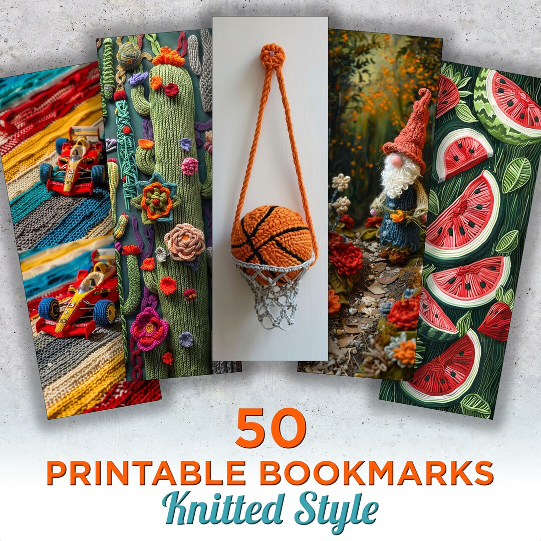 50 Knitted Style Printable Bookmarks, Knitted Digital Download Bookmark ...