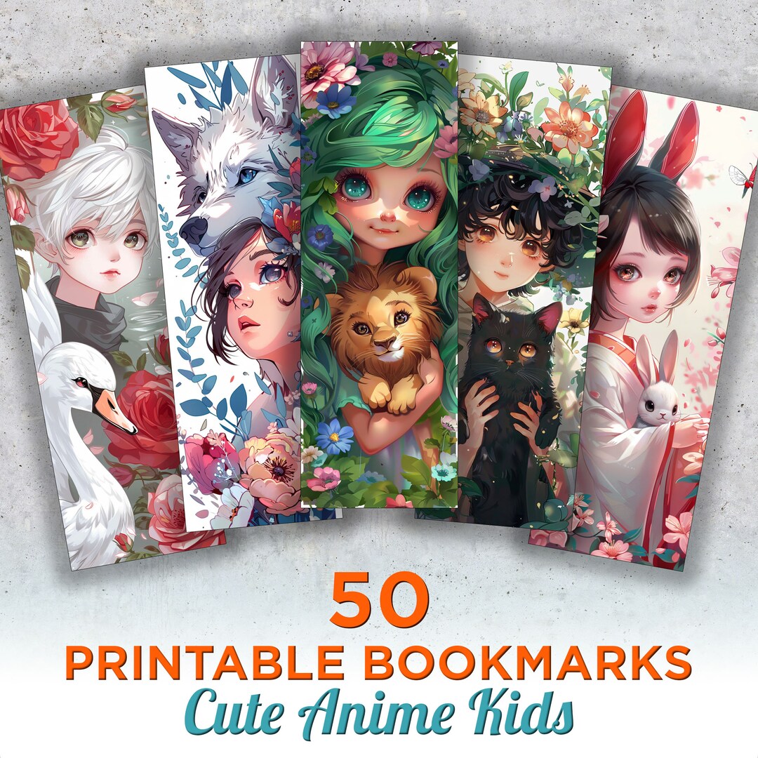 50 Anime Kids Printable Bookmarks, Anime Digital Bookmark Sheets, Manga ...