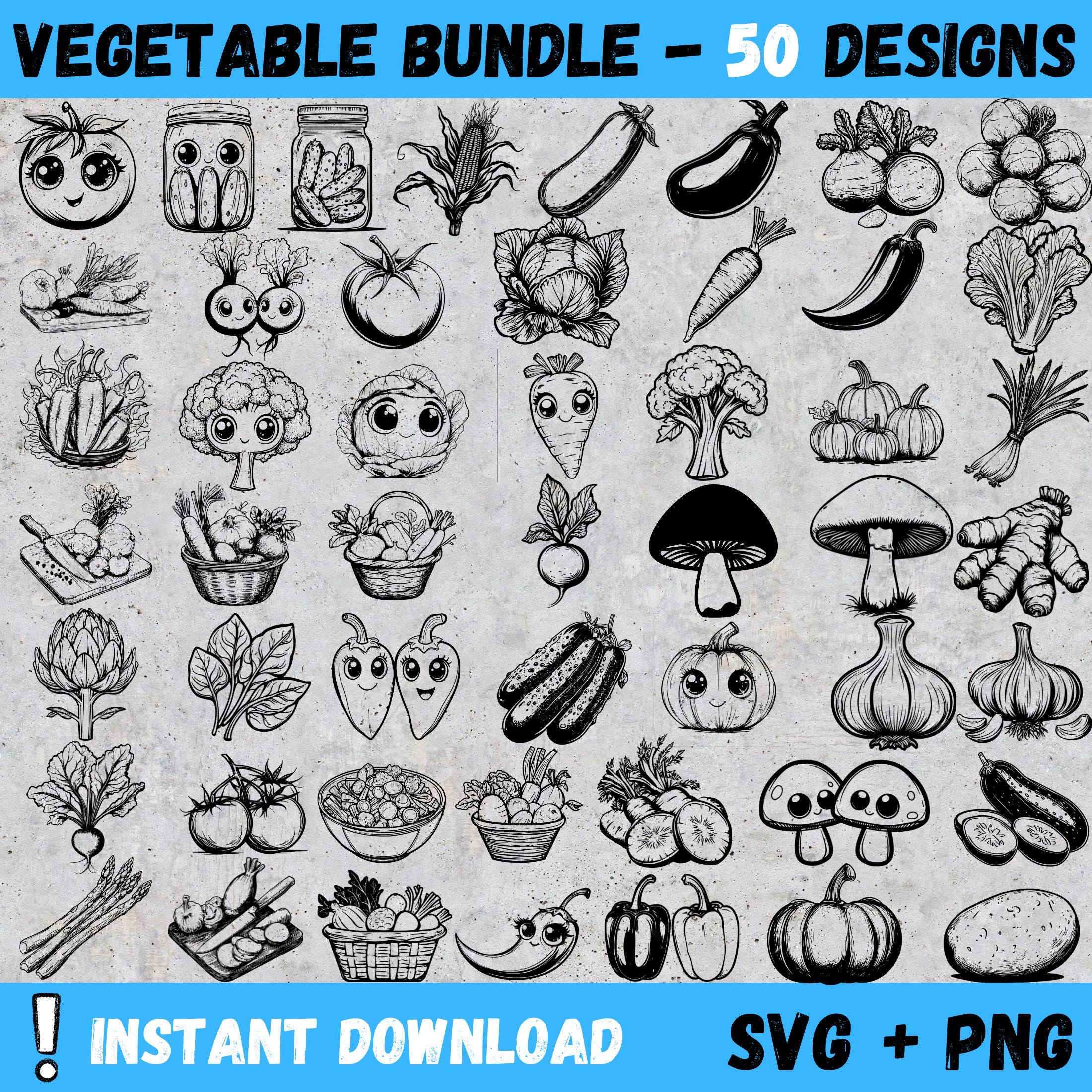50 Vegetable PNG & SVG Bundle, Vegetables SVG Silhouettes Sublimation ...