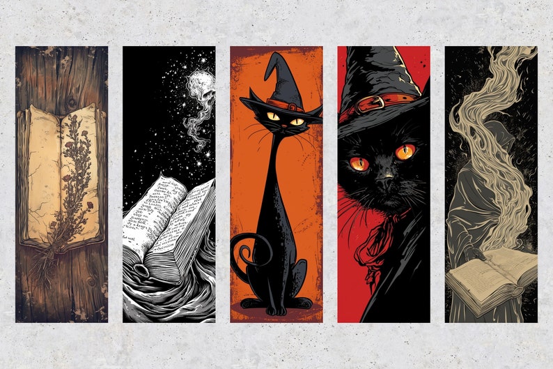 45 Witch's Book Printable Bookmarks, Witch Digital Bookmark Sheets ...