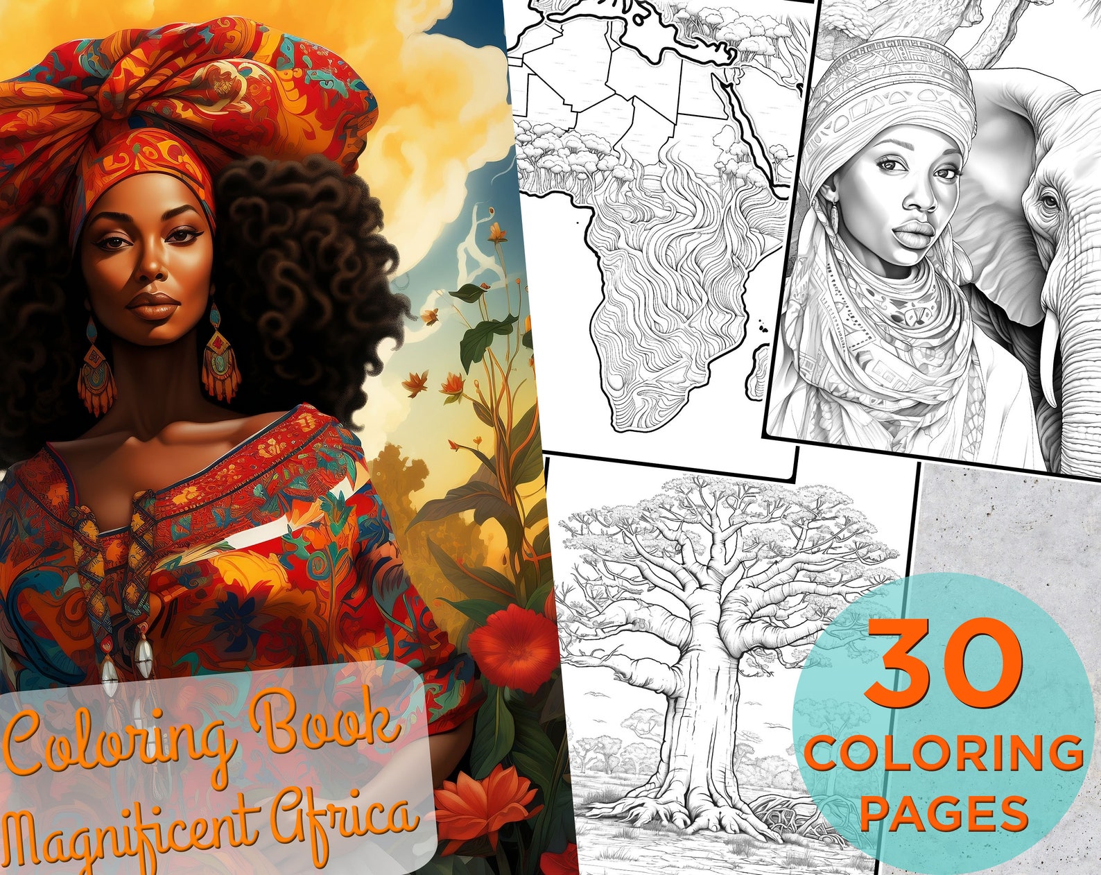 30 Africa Coloring Pages, Adults Printable Coloring Page With African ...