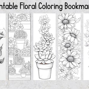 50 Printable Bookmarks for Coloring Flowers, Floral Digital Download ...