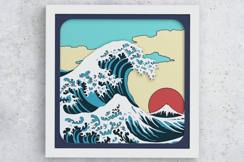 Great Wave Shadow Box Great Wave SVG Layered Design for - Etsy