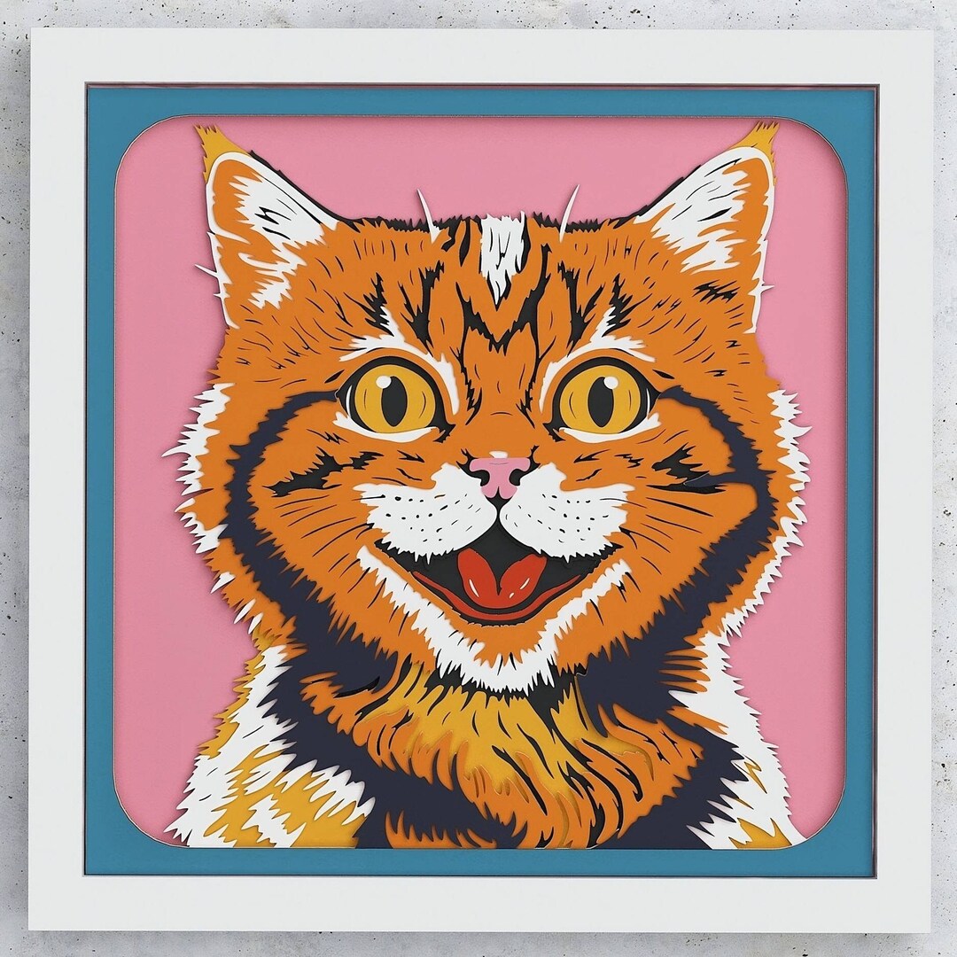 Happy Cat Shadow Box, Happy Cat SVG Layered Design for Cricut ...