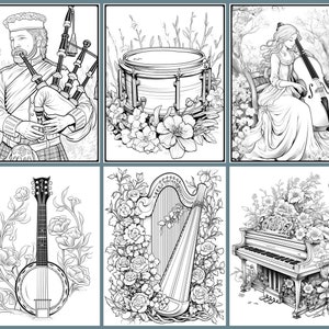 30 Melodious Coloring Pages, Music Printable Grayscale Coloring Book ...