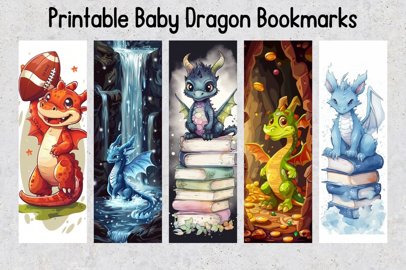 50 Baby Dragon Printable Bookmarks, Dragon Digital Download Bookmark ...