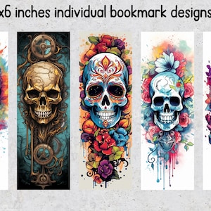 50 Skull Printable Bookmarks, Skulls Digital Download Bookmark Sheets ...
