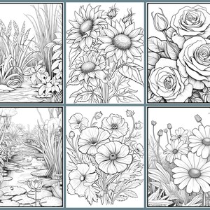40 Botanical Coloring Pages, Floral Adults Printable Grayscale Coloring ...