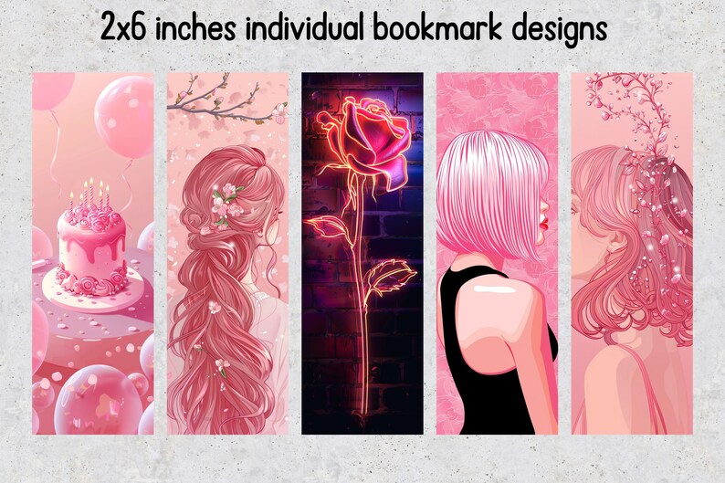 50 Total Pink Printable Bookmarks, Pink Digital Download Bookmark ...