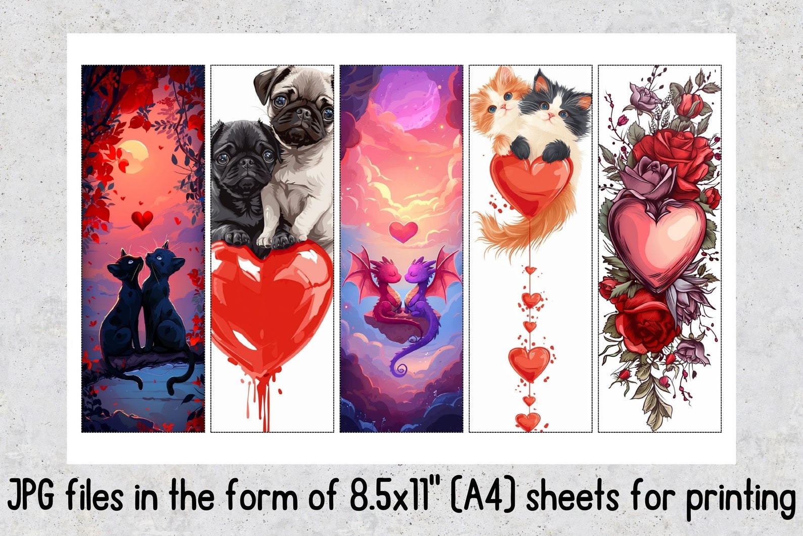 45 Romantic Hearts Printable Bookmarks, Heart Digital Download Bookmark ...