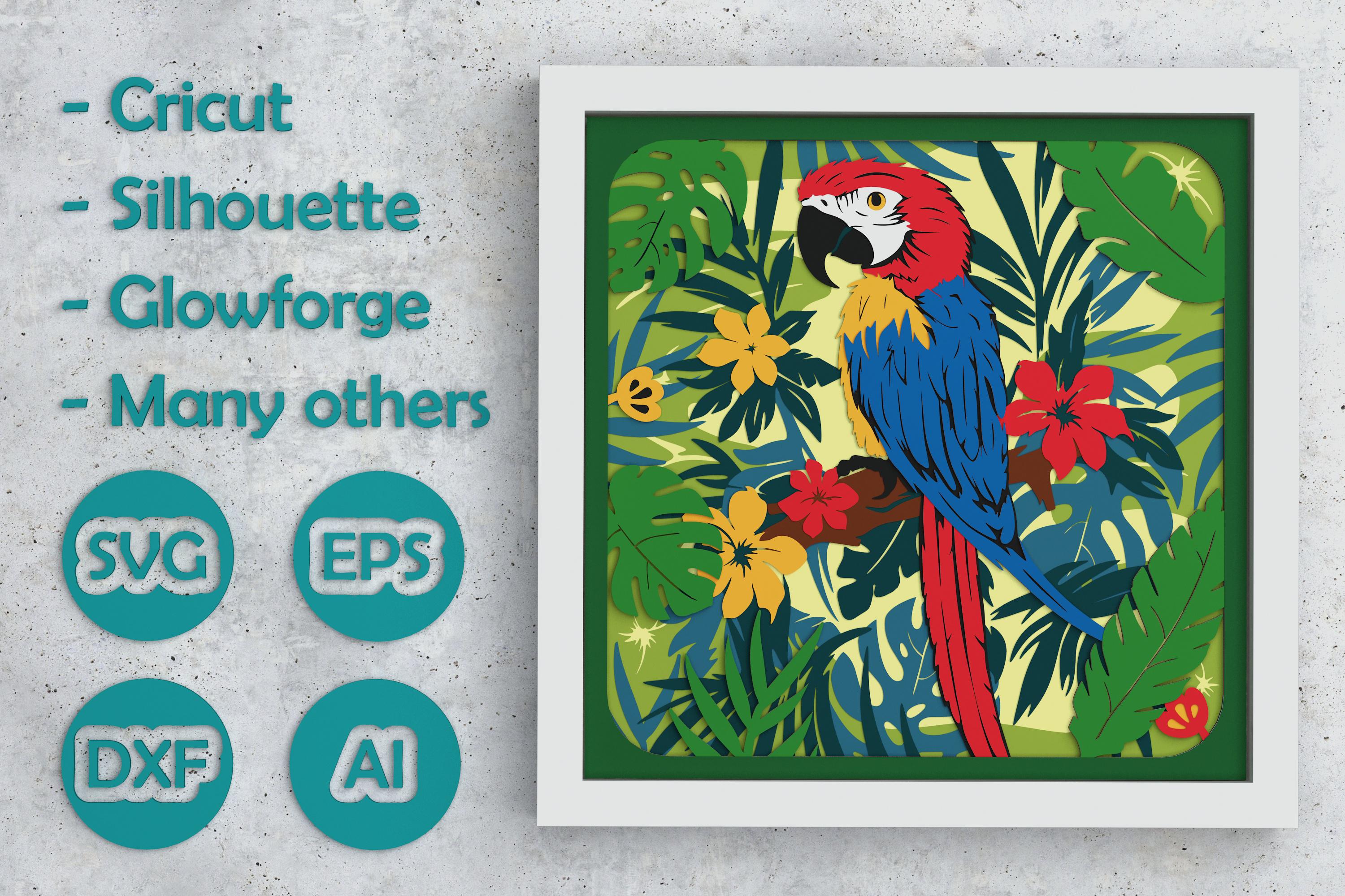 Parrot Shadow Box, Parrot 3D Layered SVG, Jungle Parrot Layered Design ...