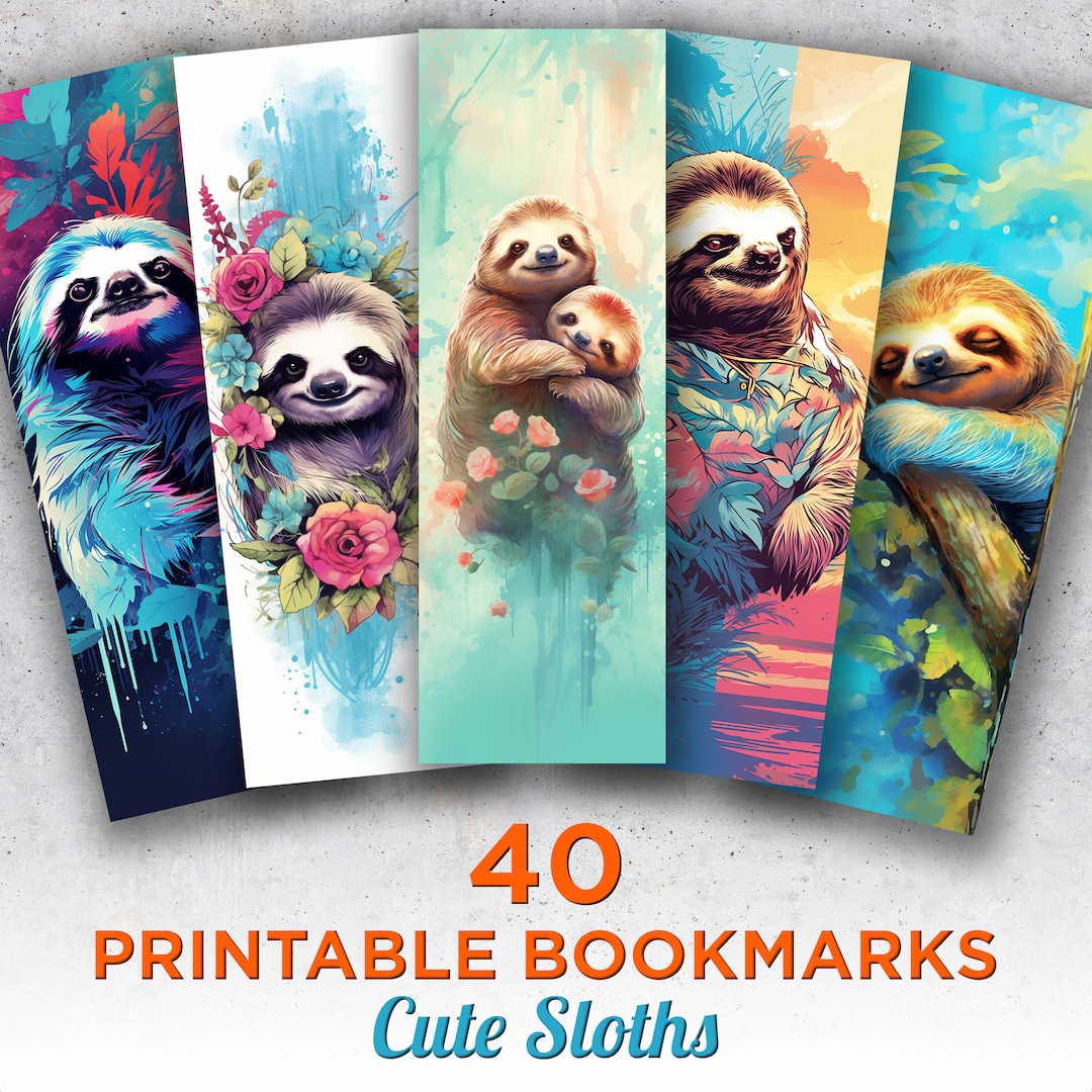 40 Cute Sloths Printable Bookmarks, Sloths Digital Download Bookmark ...