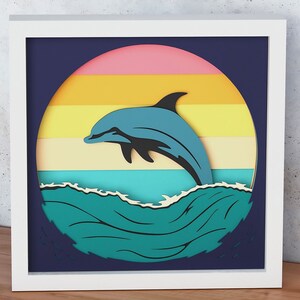 Dolphin Shadow Box, Dolphin in the Ocean SVG Layered Design for Cricut Silhouette Glowforge ...
