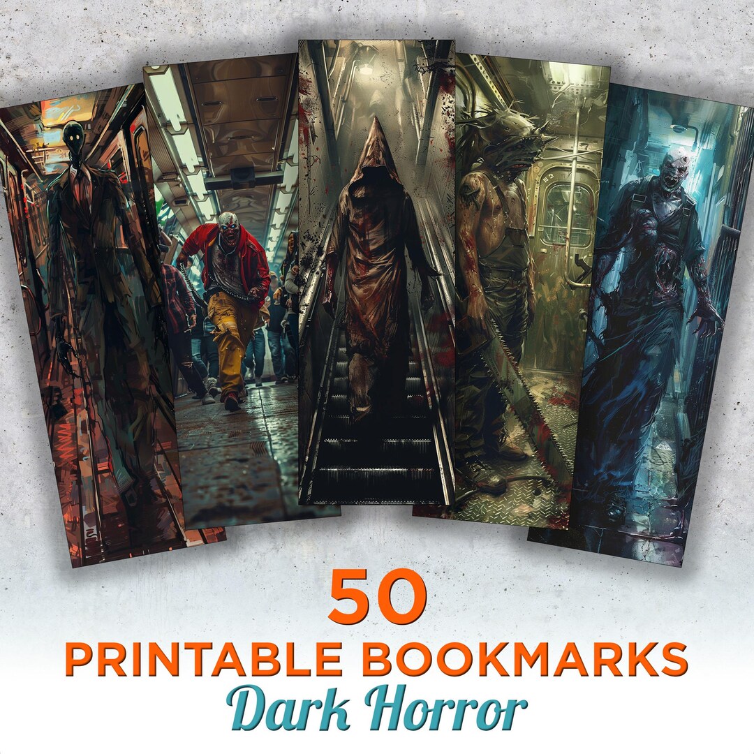 50 Dark Horror Printable Bookmarks, Horror Digital Bookmark Sheets ...