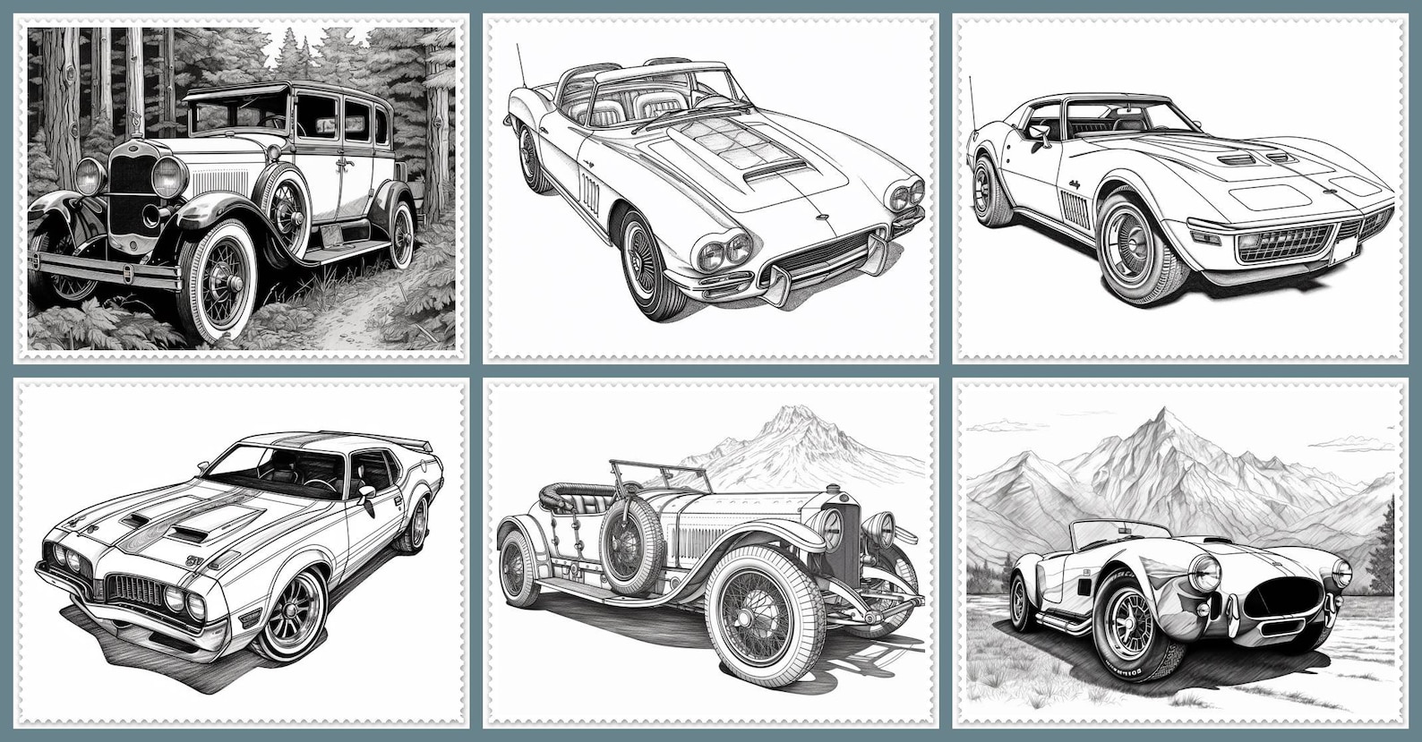 26 Classic Cars Coloring Pages Adults Printable Grayscale - Etsy