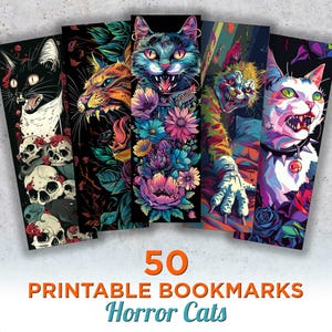 50 Horror Cat Printable Bookmarks, Scary Cat Digital Bookmark Sheets ...