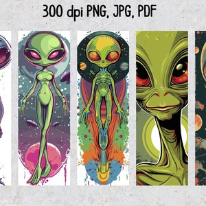 50 Alien and UFO Printable Bookmarks, Alien Digital Download Bookmark ...