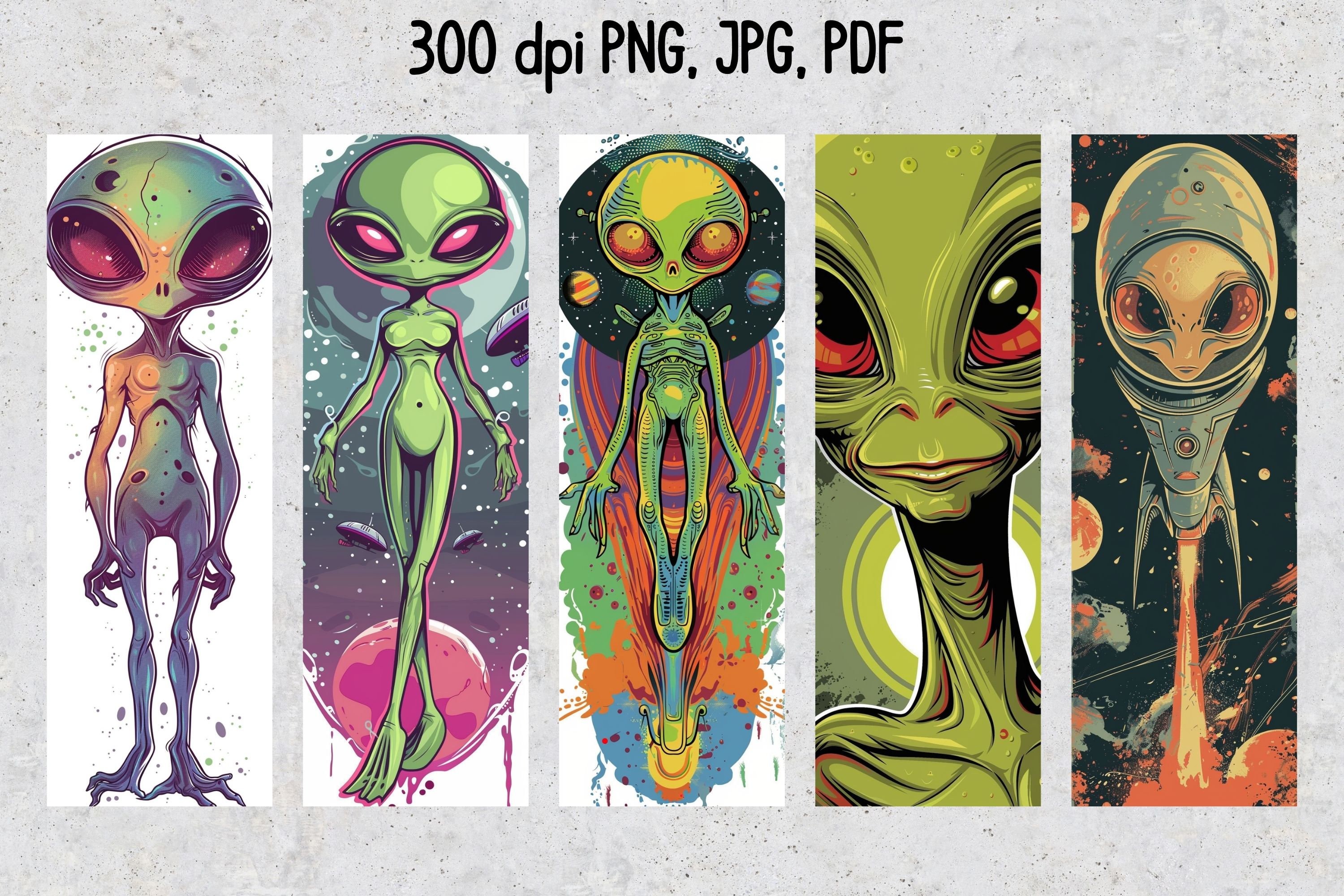 50 Alien and UFO Printable Bookmarks, Alien Digital Download Bookmark ...