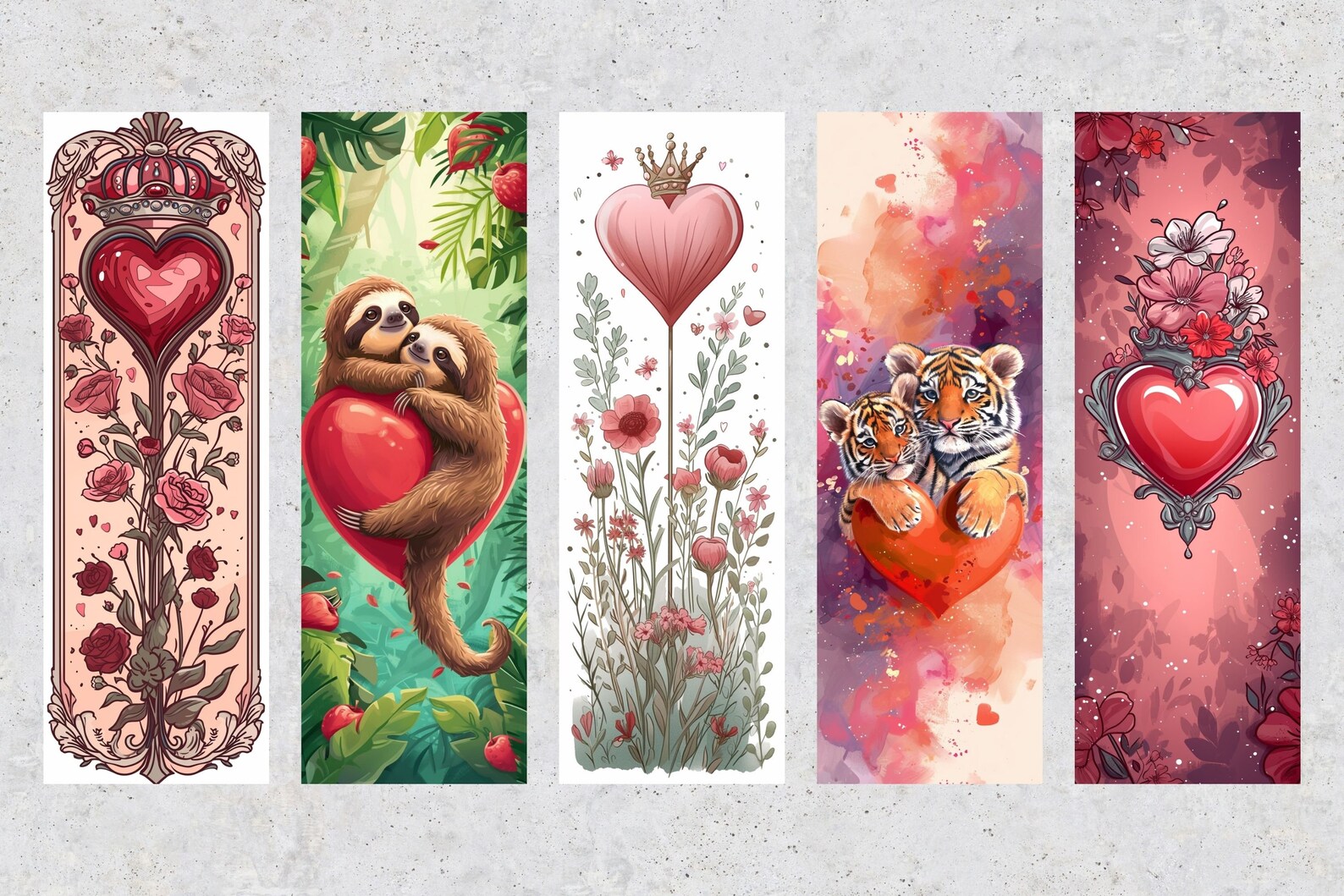 45 Romantic Hearts Printable Bookmarks, Heart Digital Download Bookmark ...