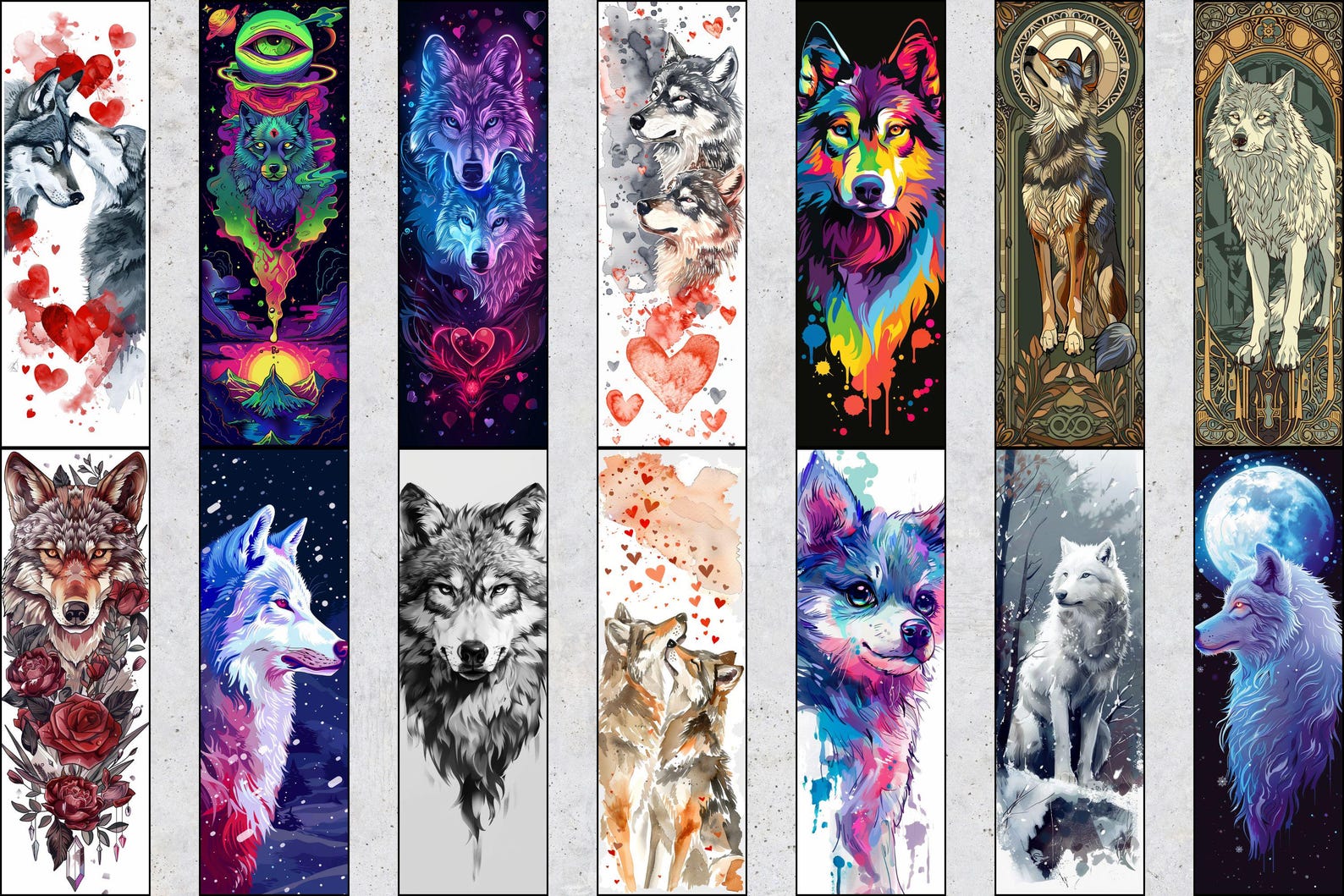 50 Wolf Printable Bookmarks, Wolf Digital Bookmark Sheets, Wolf PNG ...