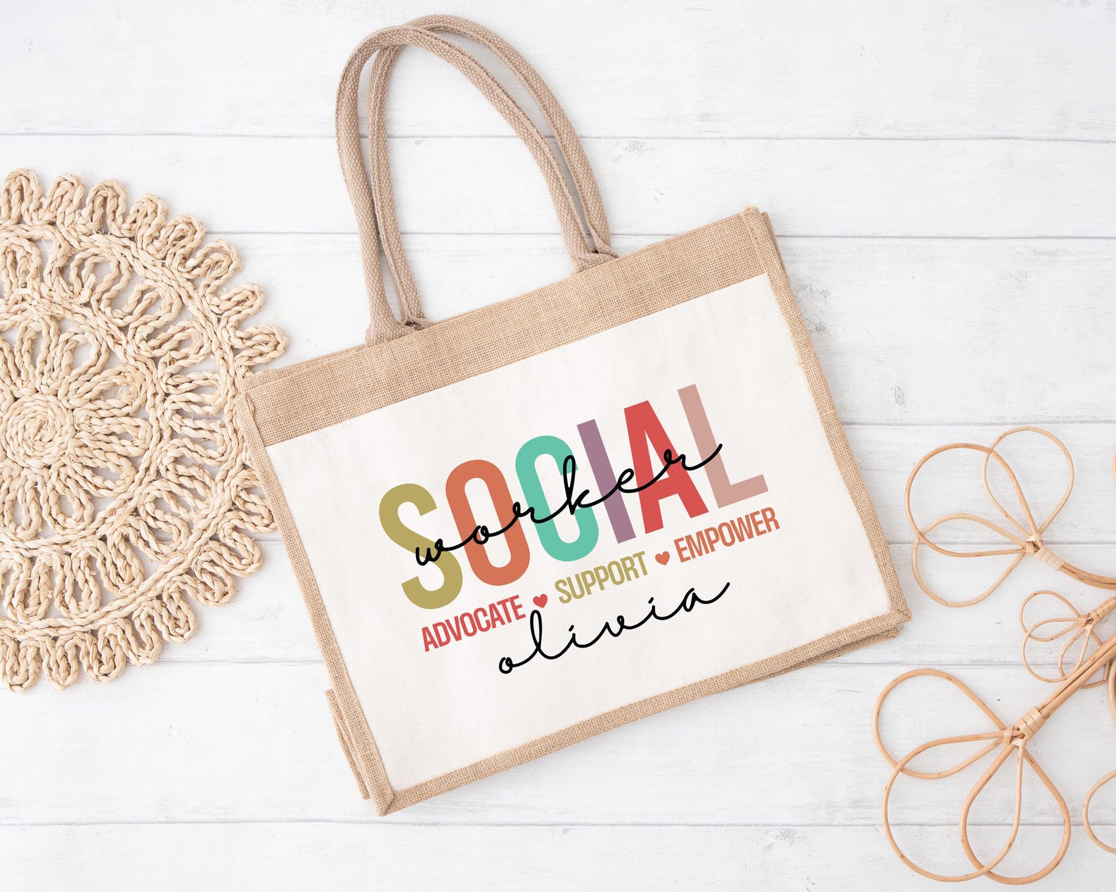 Custom Social Worker Tote Bag, Gifts for Social Supporter, Jute Tote ...