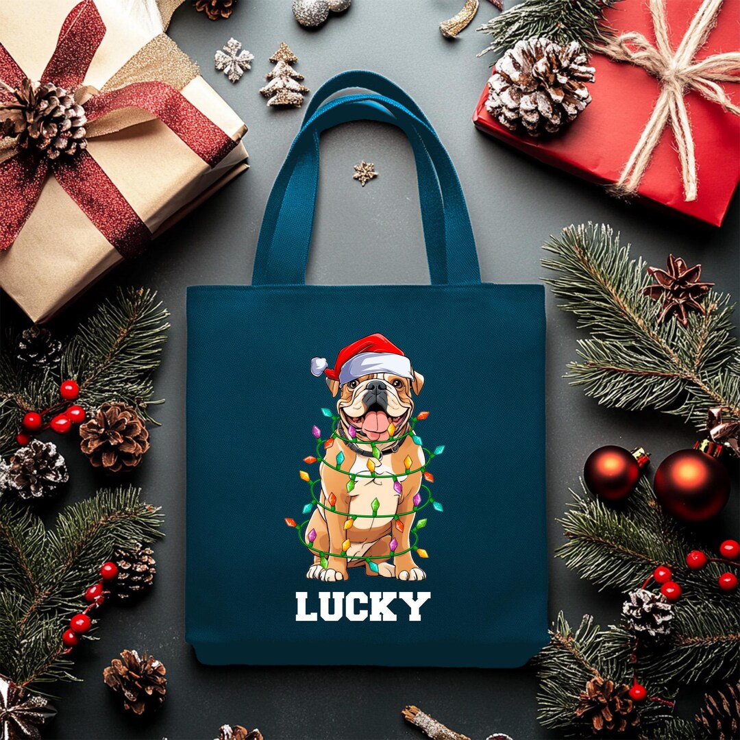 Christmas Dog Tote, Personalized Dog Owner Tote, Custom Shoulder Tote ...