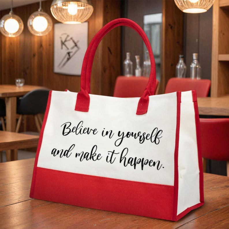 Custom Logo and Text Canvas Tote Bag, Personalized Quote Tote for Women ...